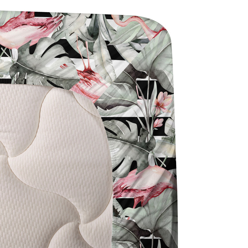 Ambesonne Tropical Sheet Set Flamingo Exotic Leaves Art Pink and Sage ...