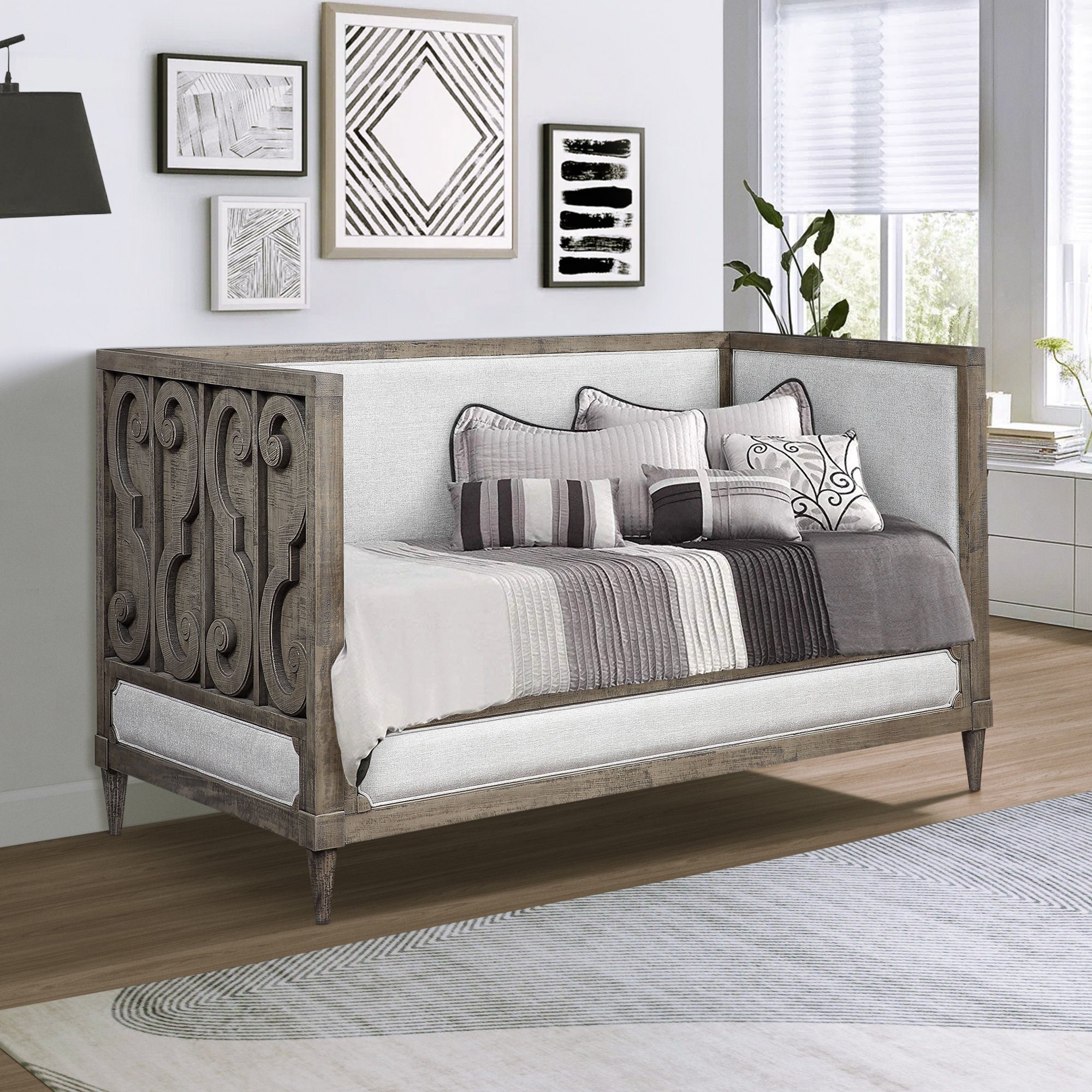 One Allium Way Lewisetta Tan And Salvaged Natural Twin Daybed - Wayfair ...