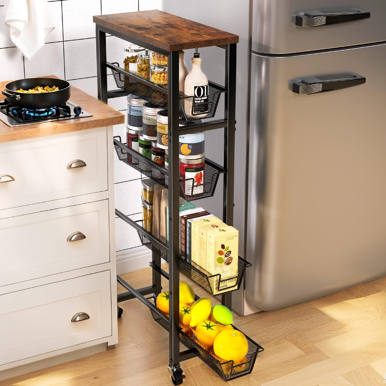 TUHOME FURNITURE LLC 5-Layer Slim Storage Cart With Drawers And Wheels ...