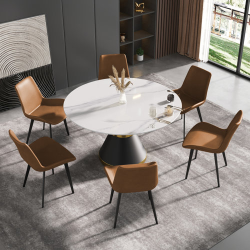 Corrigan Studio® 6 Seat Dining Table Set with Faux Leather Dining ...