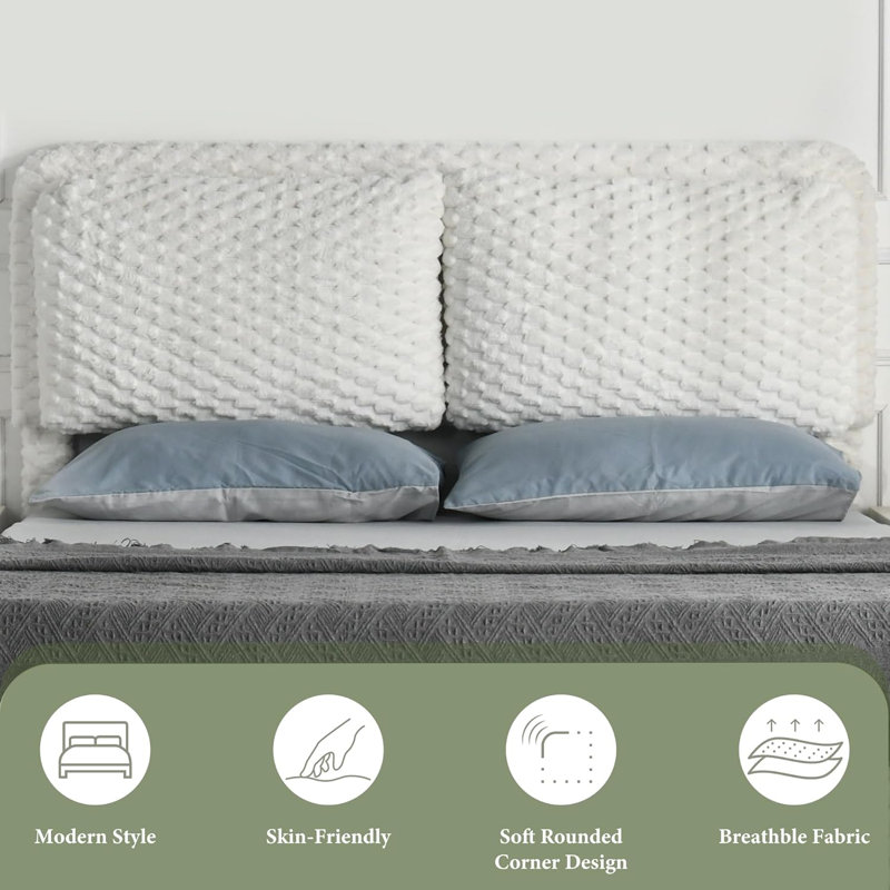 Mercer41 Cloud Bed Frame, Soft Bed Frame with 2 Pillow Headboard, Faux ...