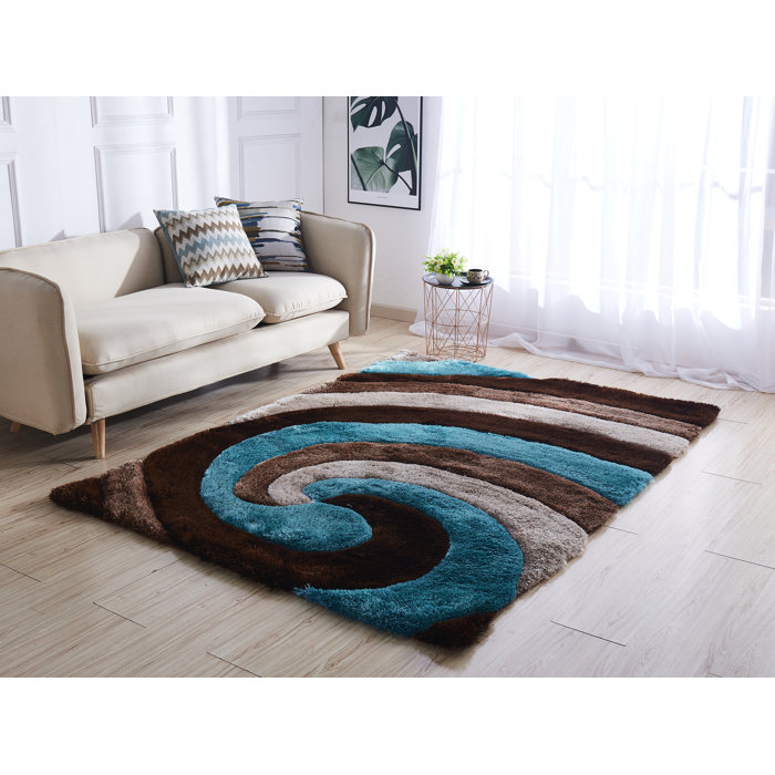 Orren Ellis Thionville Performance Brown/Blue/Black Rug & Reviews | Wayfair