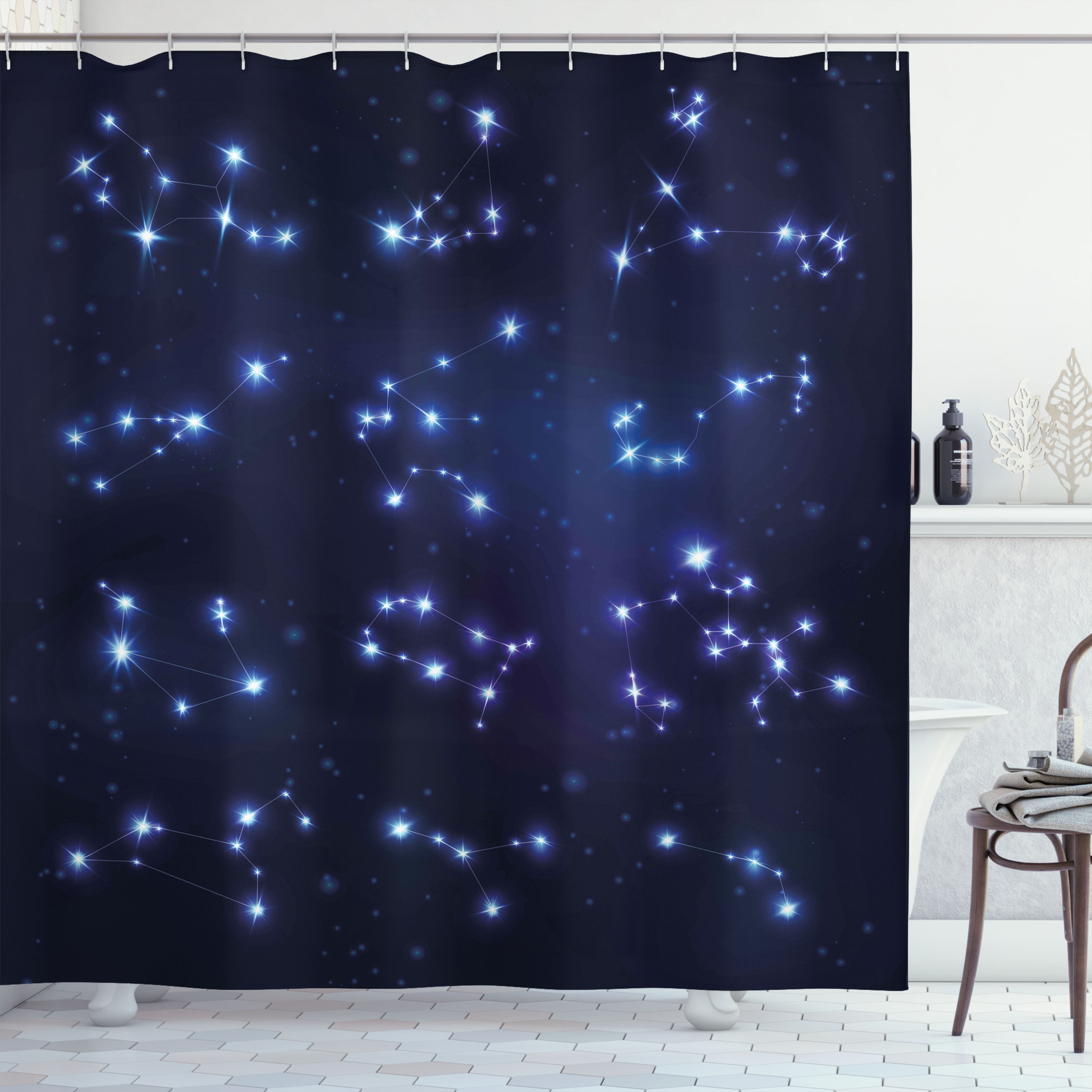 East Urban Home Constellation Shower Curtain Galaxy and Signs Pale Blue Dark Blue | Wayfair