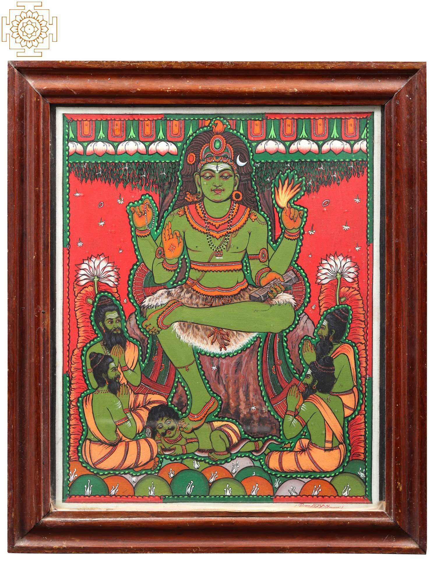 Exotic India Sri Dakshinamurthy Glass Painting with Wooden Frame | Wayfair