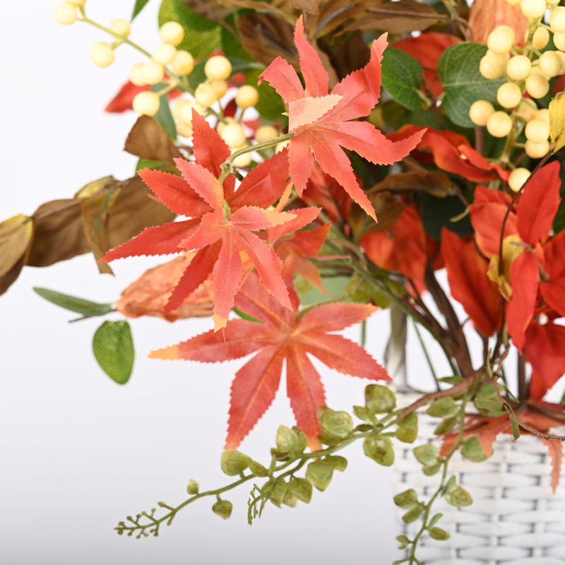 Primrue Artificial Fall Foliage Hanging Basket Wall Decor | Wayfair
