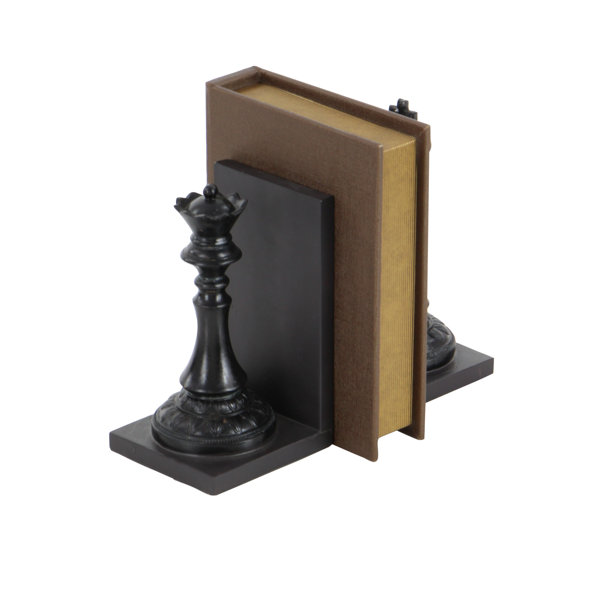 Three Posts 2 Piece Black Resin Chess Bookends with King and Queen Set ...