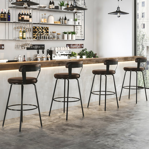 17 Stories Kipton Low Back Bar Stools Metal Leather Counter Stools ...