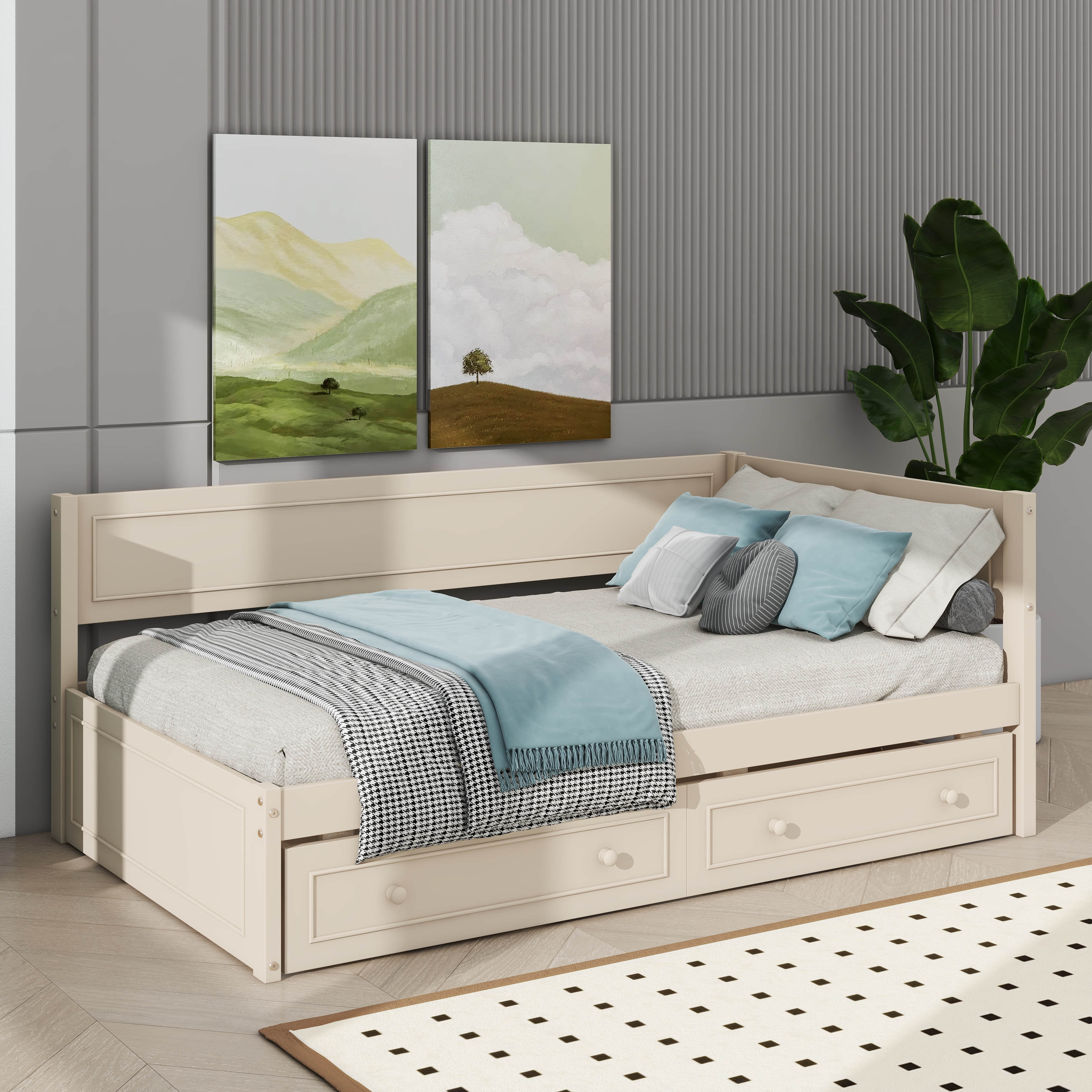 Red Barrel Studio® A Wooden Twin-Size Daybed Featuring Two Integrated ...