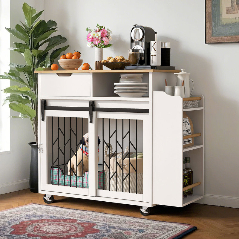 Gracie Oaks Multi-Functional Dog Crate Furniture with Sliding Doors ...
