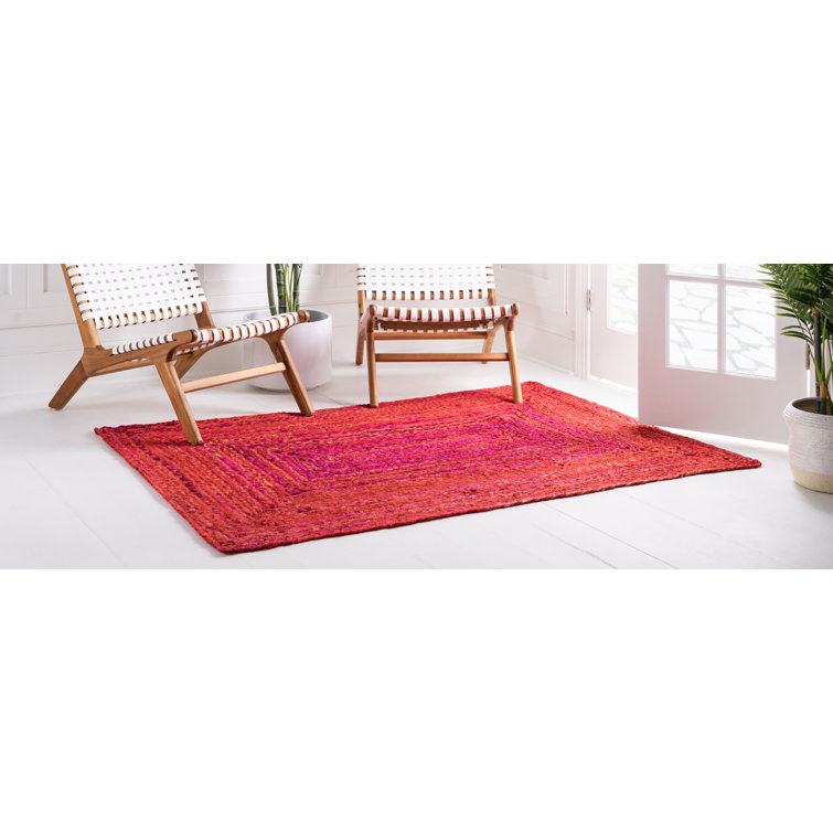 August Grove® Avenleigh Abstract Handmade Braided Cotton Red Area Rug ...