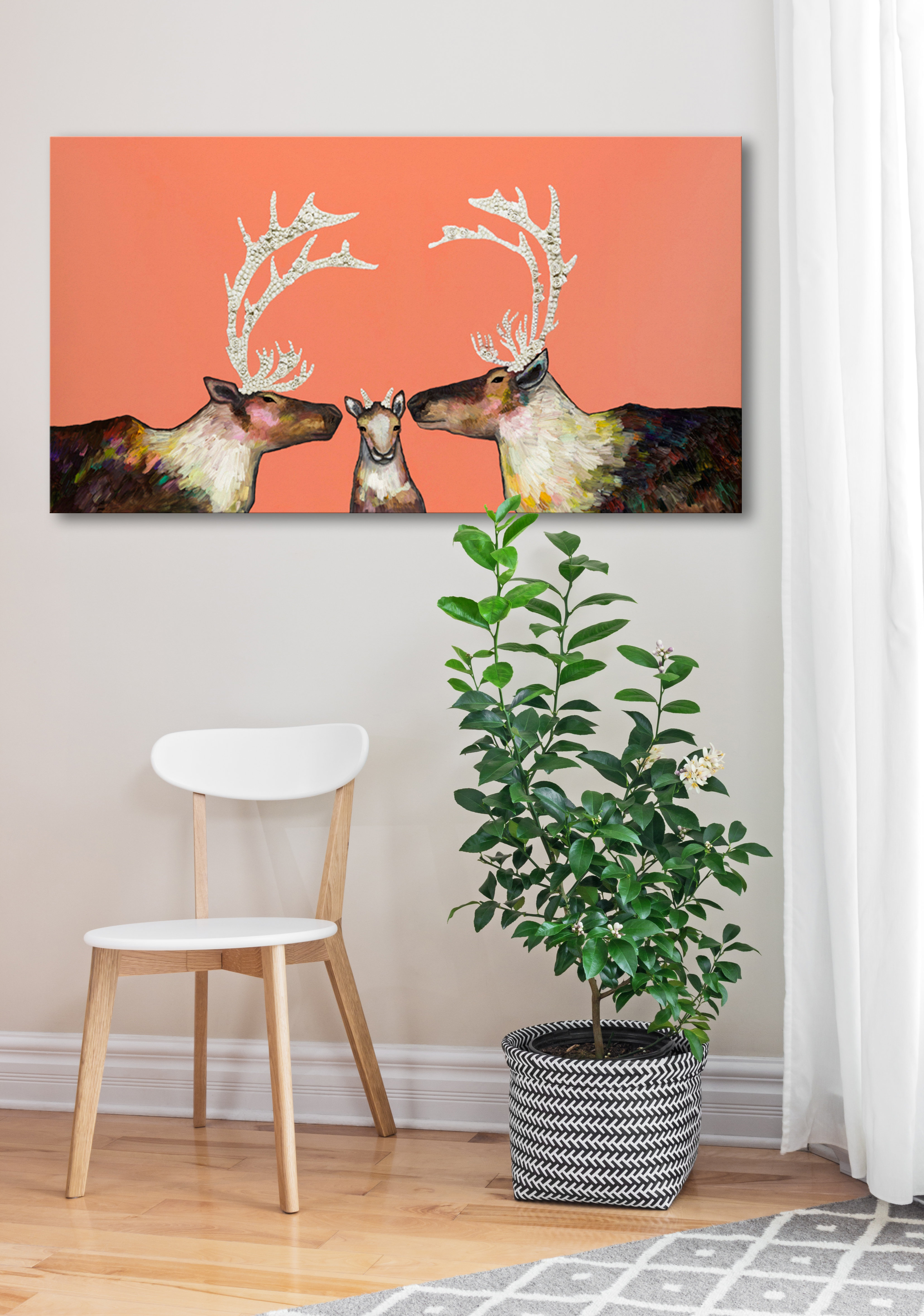 GreenBox Art 'Caribou Family' - Wrapped Canvas Acrylic Painting Print ...