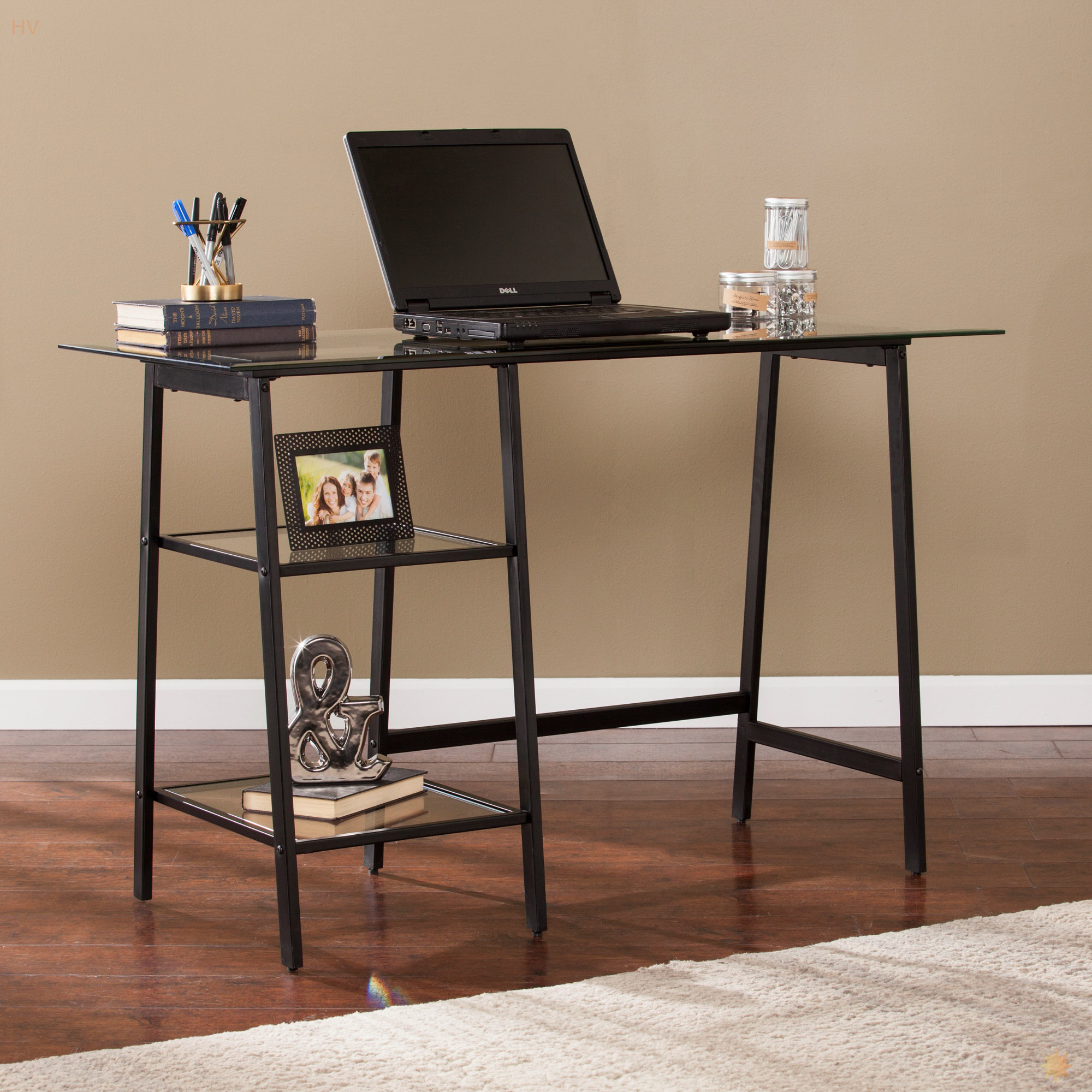 Latitude Run® Avery Metal/Glass Sawhorse/A-Frame Writing Desk | Wayfair