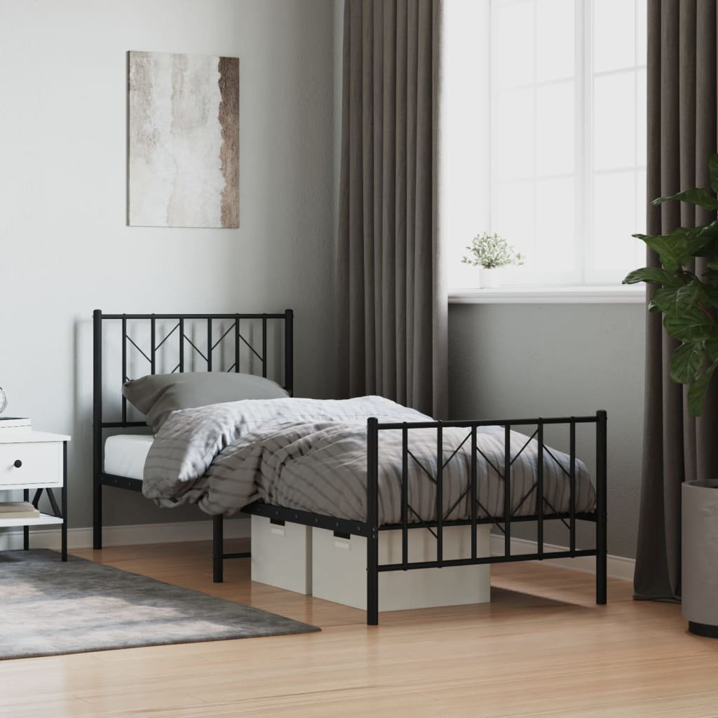 Ebern Designs Bed Frame Black Powder-Coated Steel Single Bed Frame ...
