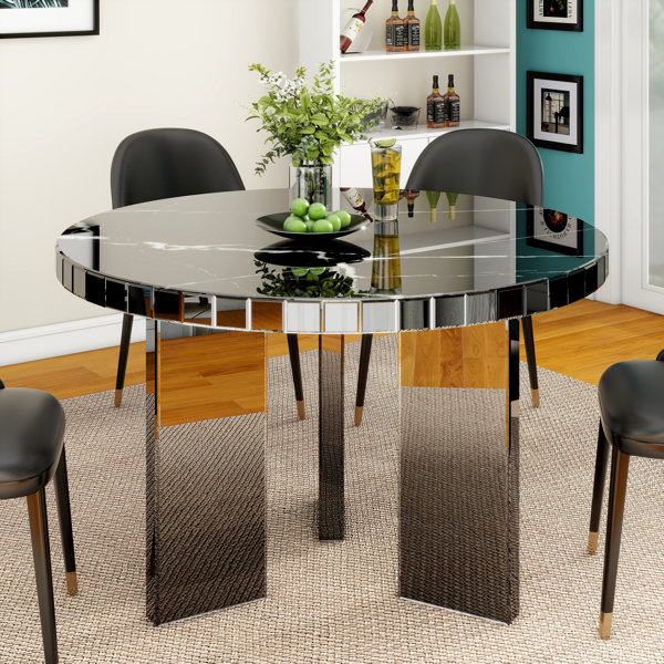 Brayden Studio® Roman Faux Marble Mirror Glass Dining Table | Wayfair