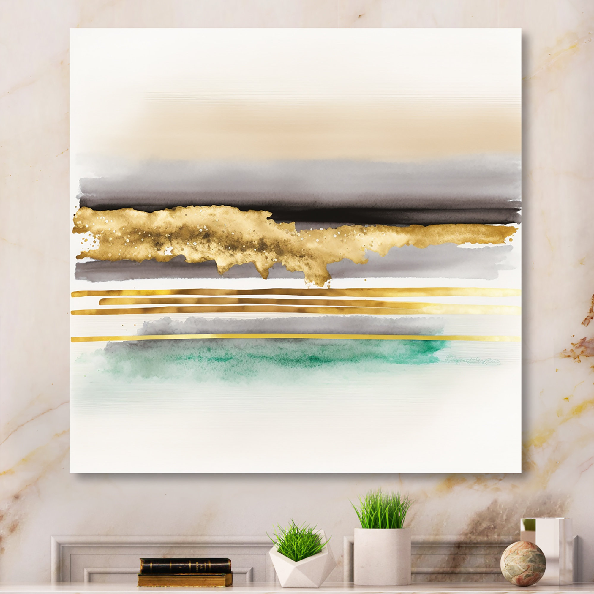 Ivy Bronx Golden Morning Glory V - Abstract Liquid Ink Metal Wall Décor ...