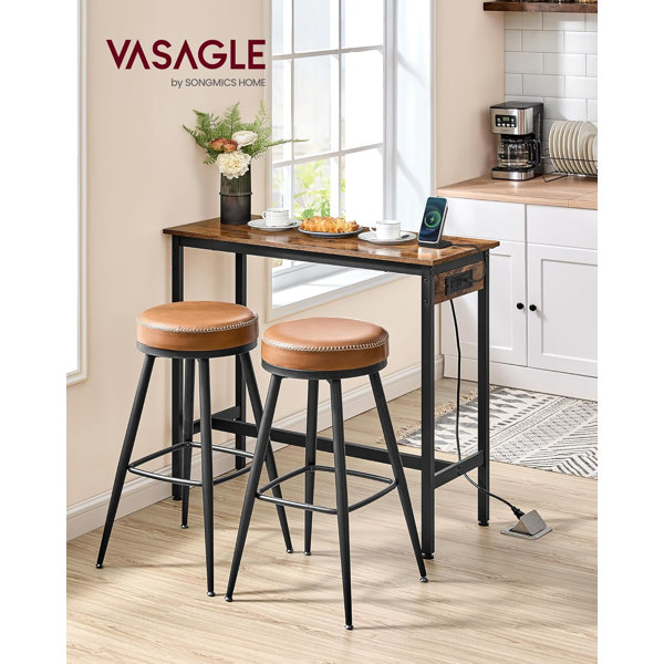 Co-t Rustic Narrow Bar Table With Charging Station, 39.4"W Metal Frame ...