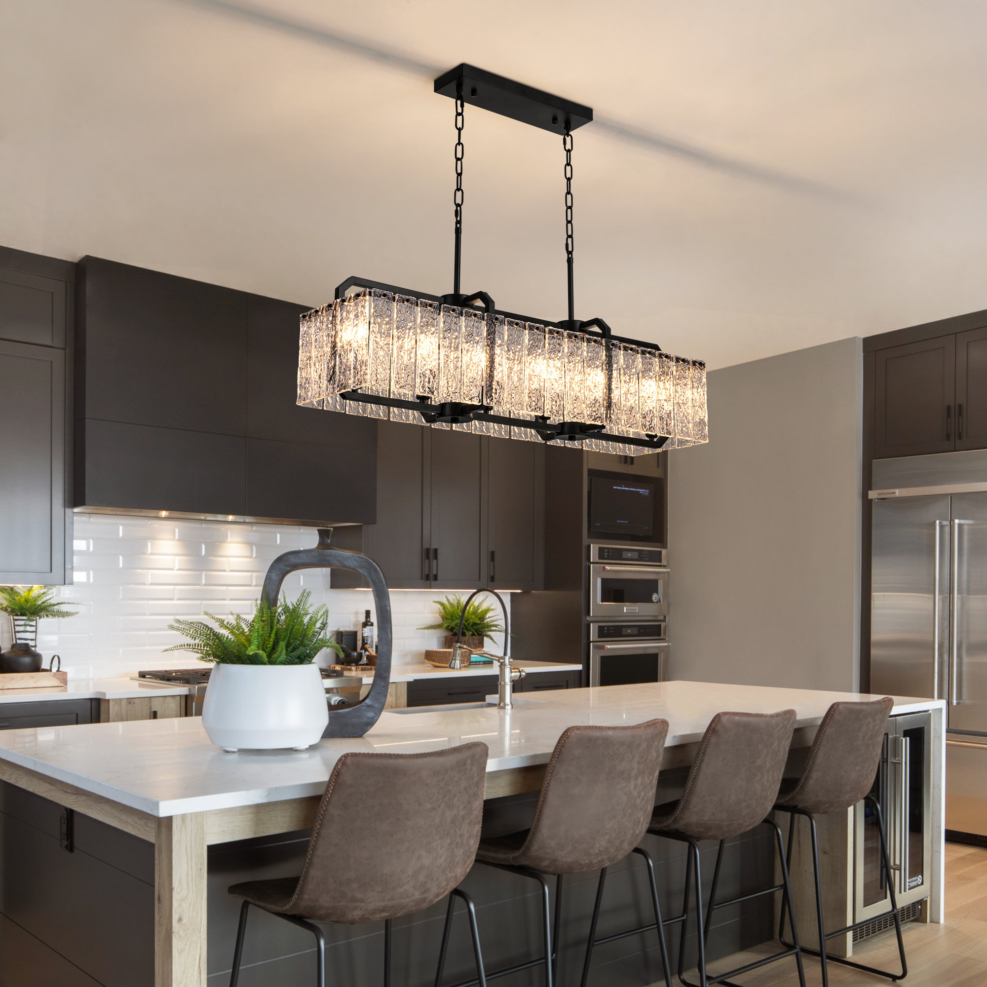 Mercer41 6/7 - Light Dimmable Kitchen Island Pendant Rectangle Glass ...
