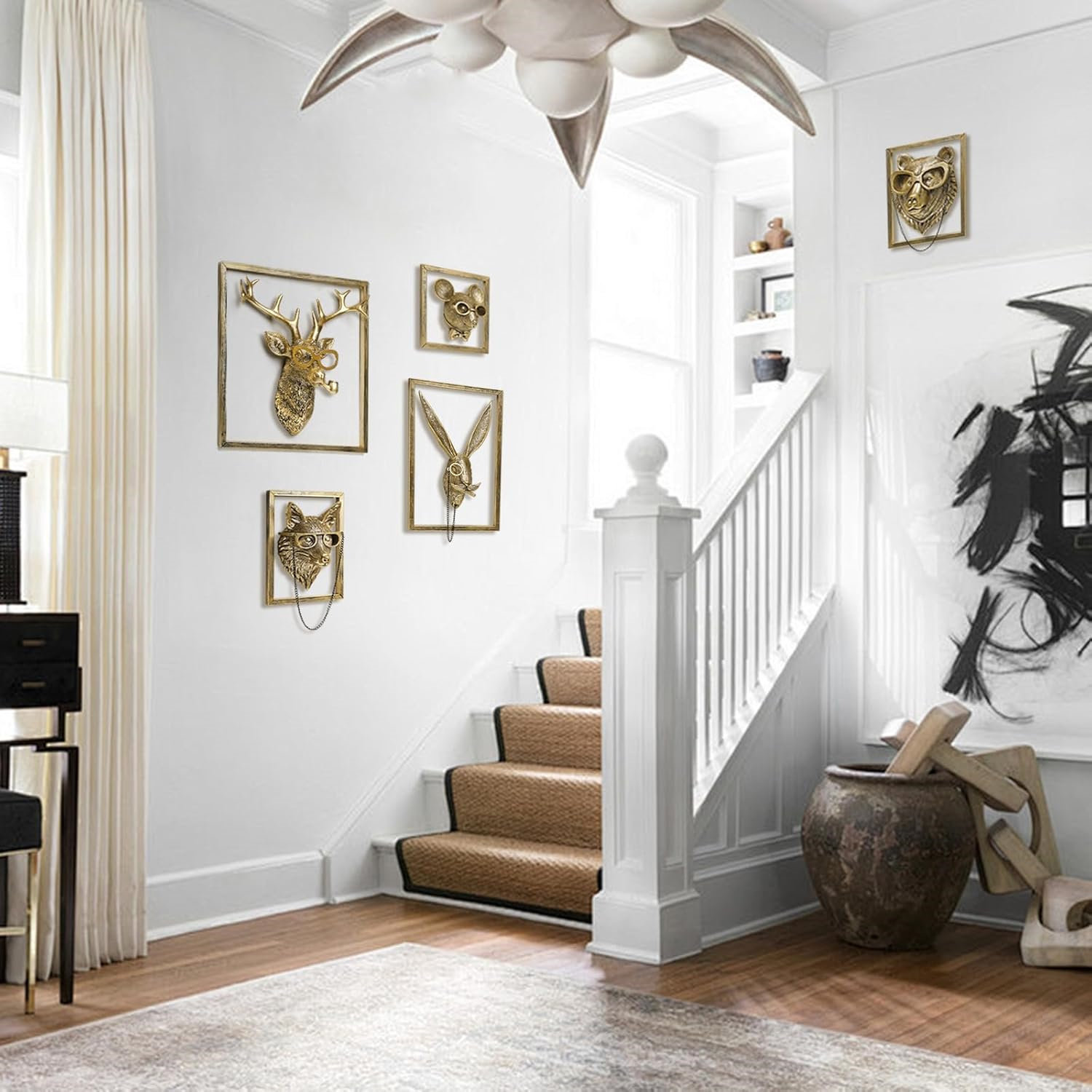 SUBORM 5 Pack Animal Heads Wall Decoration (Gift Metal Frame) Resin ...