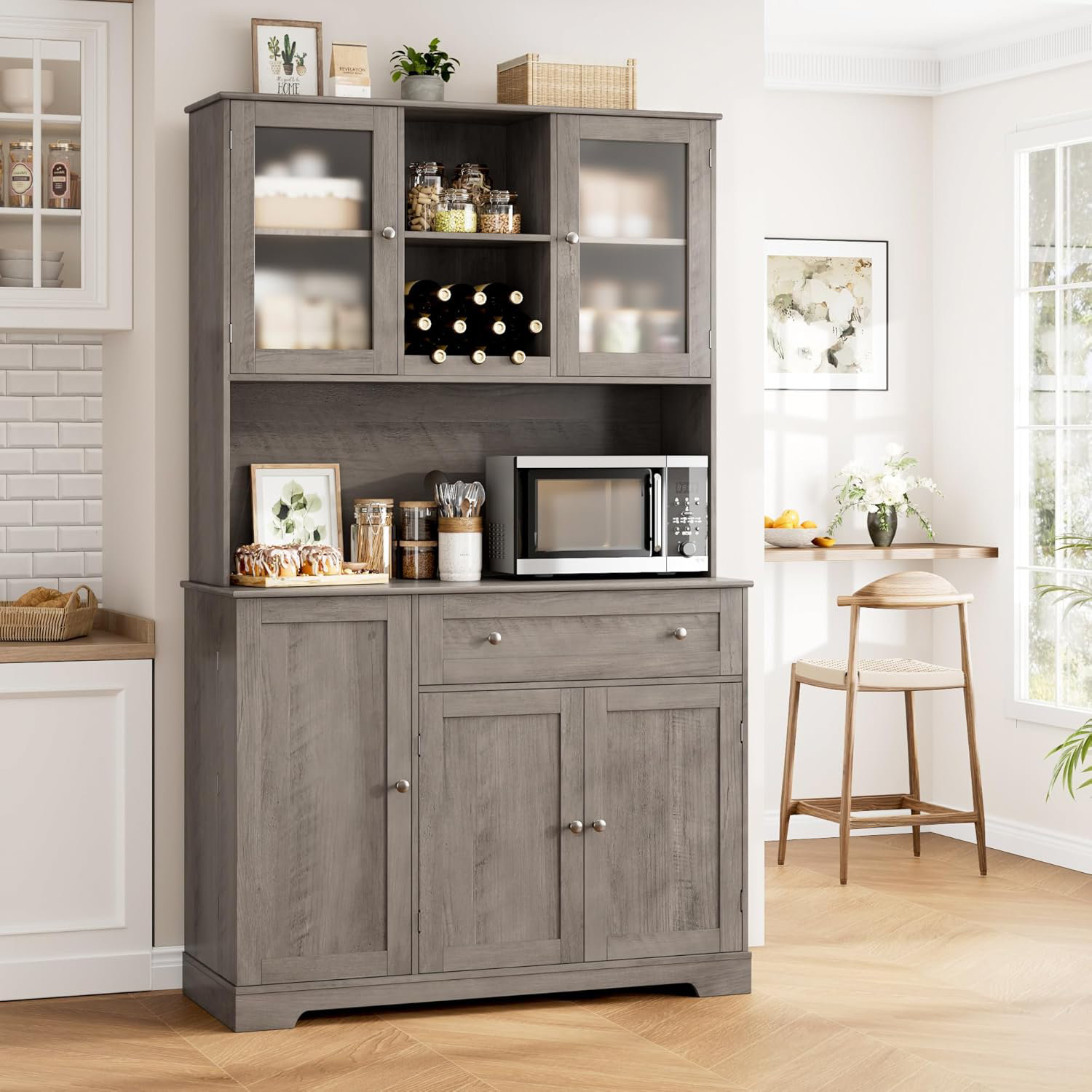 Lark Manor™ Kitchen Pantry Storage Cabinet with Hutch, Tall Kitchen ...
