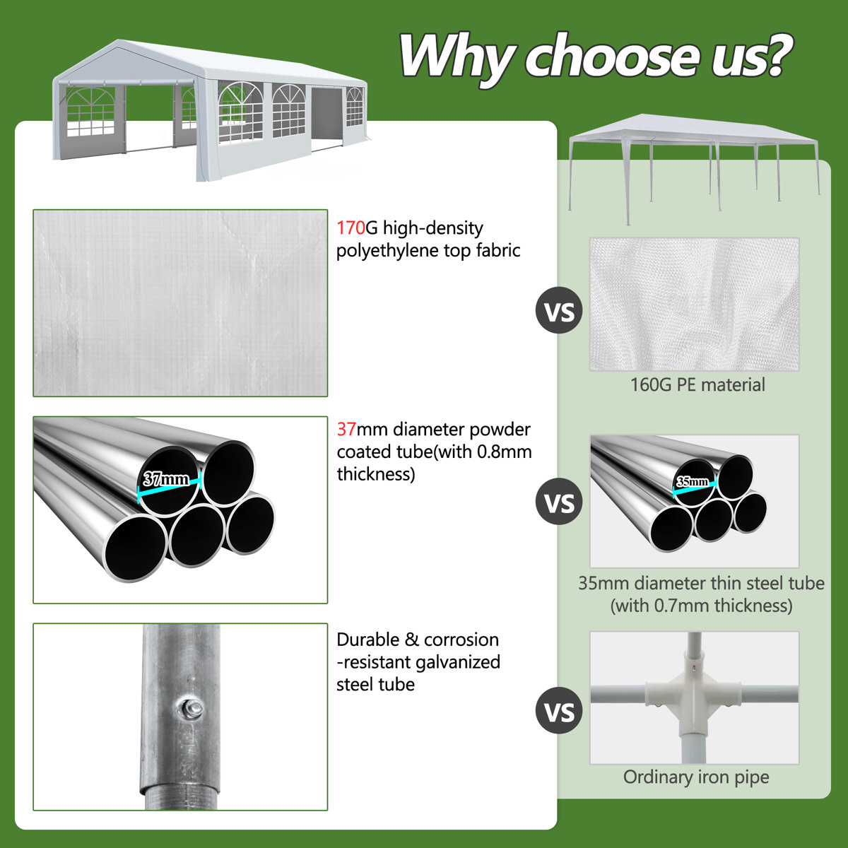 COVERONICS Outdoor Galvanized Steel Party Tent - Heavy Duty Removable ...