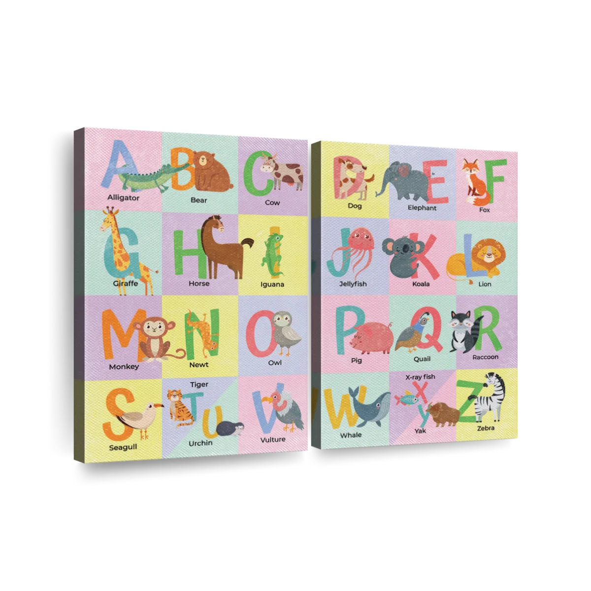 Zoomie Kids Pastel Animal Alphabet Chart Multi Piece Canvas Print | Wayfair