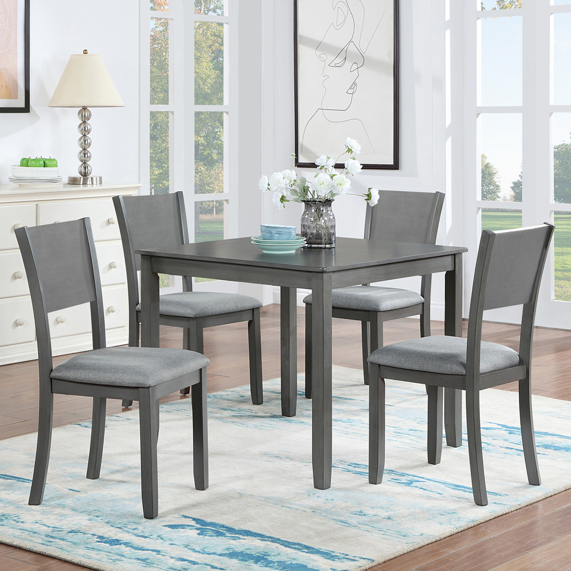 Lark Manor 5 Piece Dining Set, Square Wooden Dining Table With 4 ...