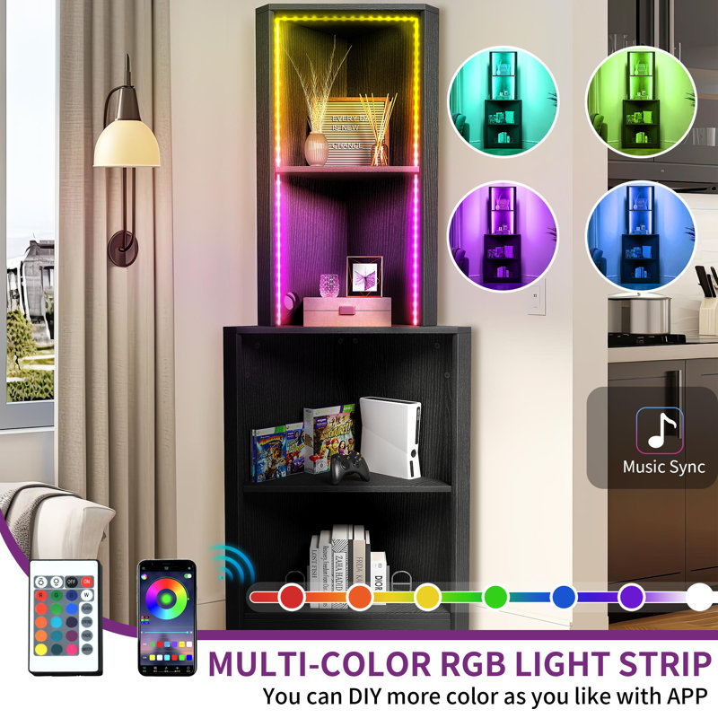 Wade Logan® Badina Modern Display Corner Bookcase with Colorful LED ...