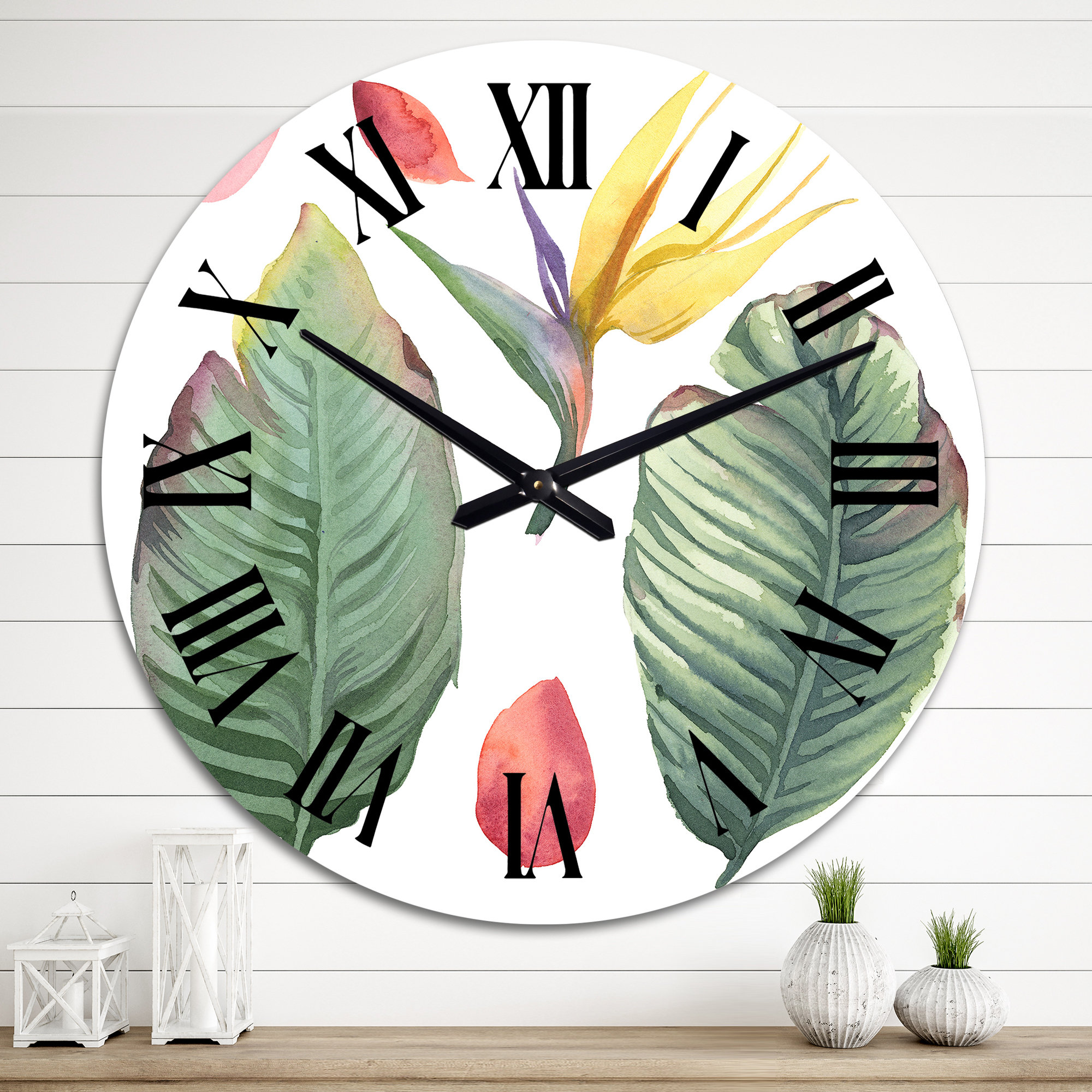 East Urban Home Tropical Flowers and Greem Leaves on White - Tropical ...