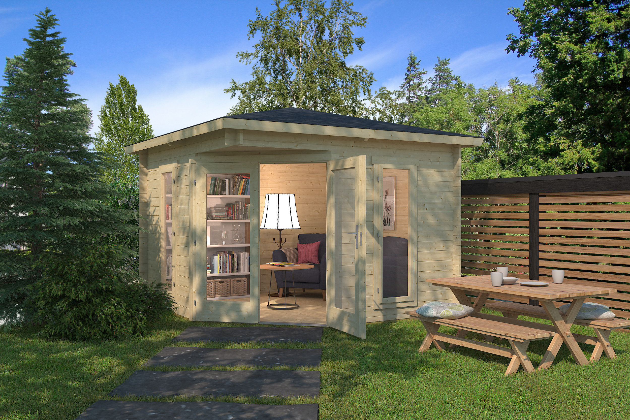 Lasita Maja 9.5 x 9.5 Ft. Corner Log Cabin With Single Glazing (28mm ...