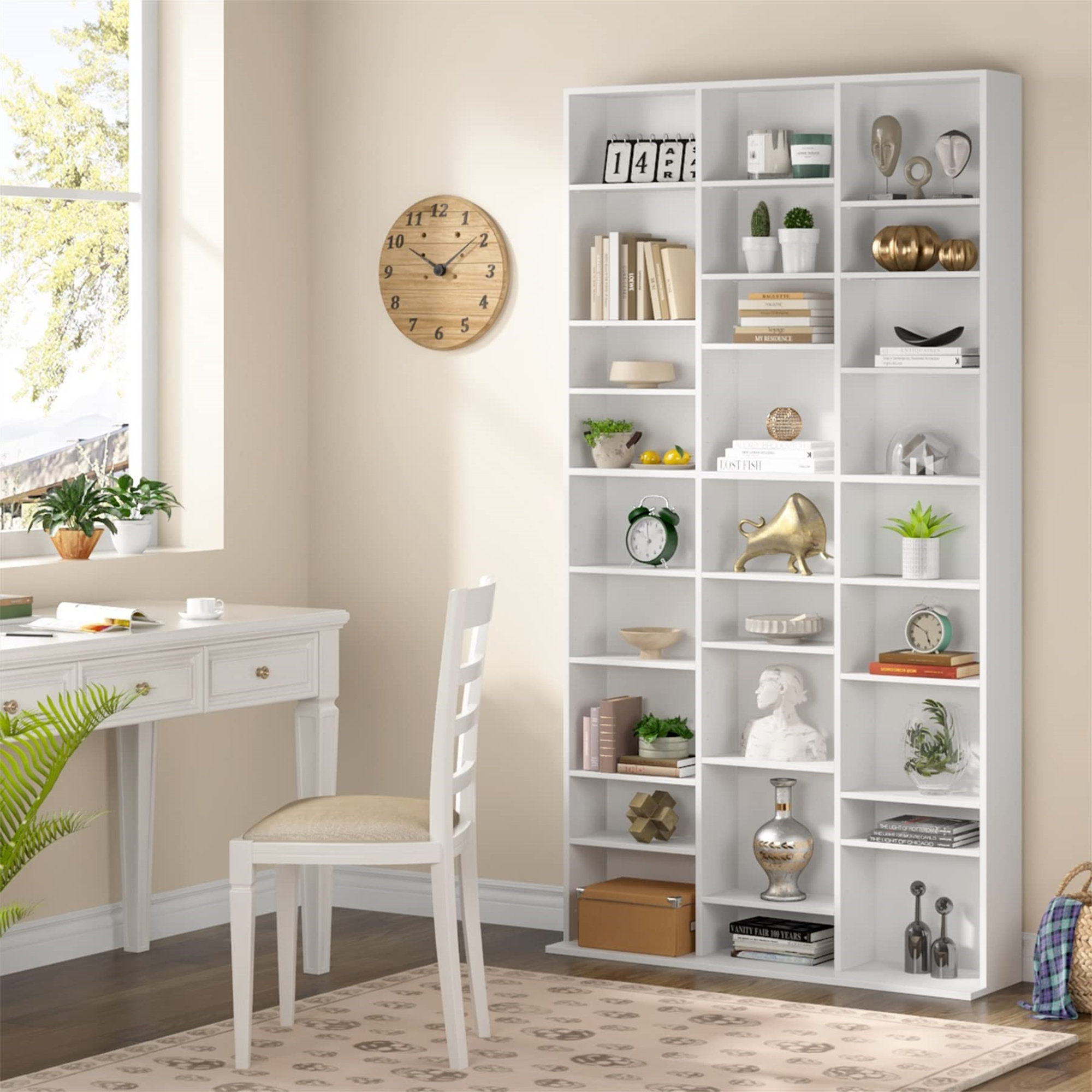 Brayden Studio Tall Bookcase CD DVD Storage Unit Tower Wooden Display ...
