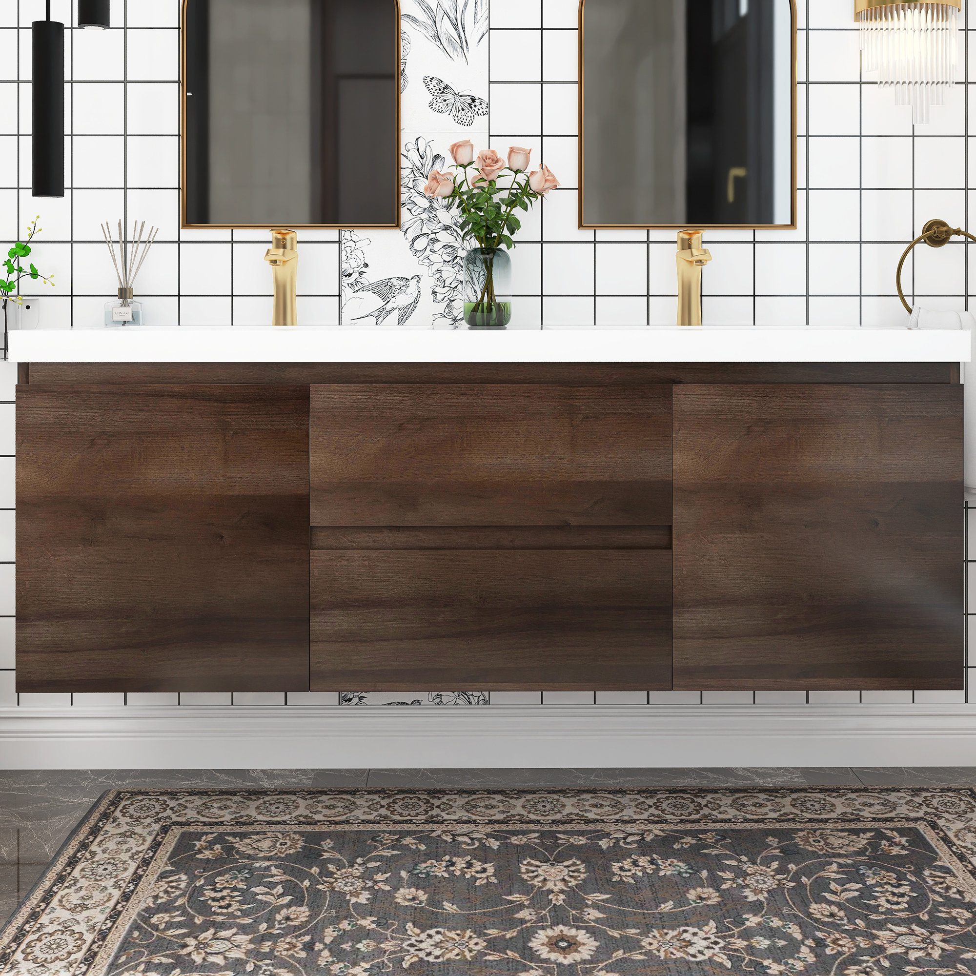 Darby Home Co Adaleen 60'' Double Sink Wall-Mounted Bathroom Vanity ...