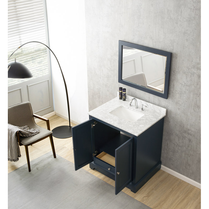 Red Barrel Studio® Kingswood 32 in. Vanity in Blue with White Carrara ...