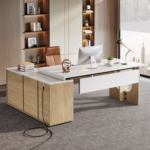 Latitude Run® 74.8" Executive Desk, Large Office Desk With Cabinet, L ...