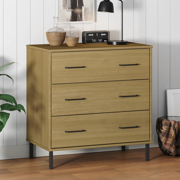 Ebern Designs Solid Wood Pine Sideboard with 3 Drawers OSLO Organizer ...
