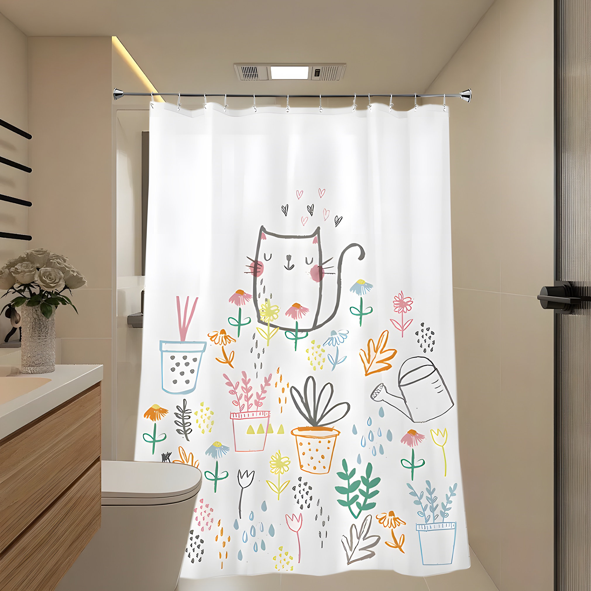 LIYONG Fresh Cartoon Shower Curtain Fabric, Waterproof And Mold ...
