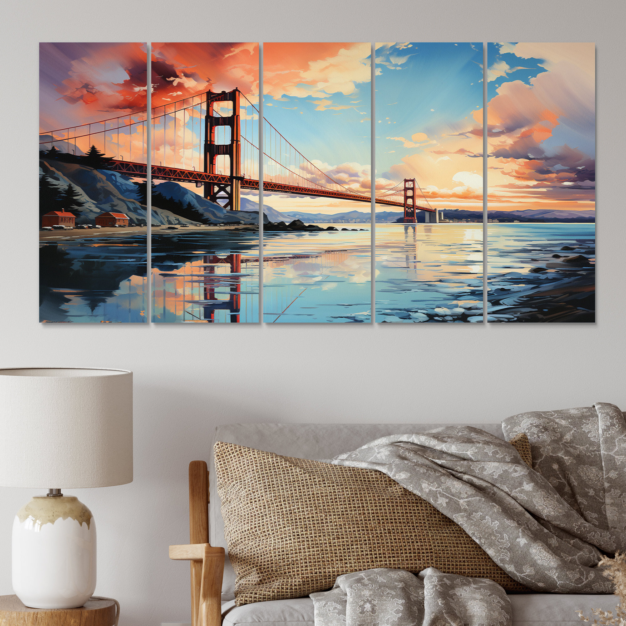 DesignArt Orange Bridge Golden Gateway VI - Bridges Metal Wall Decor ...