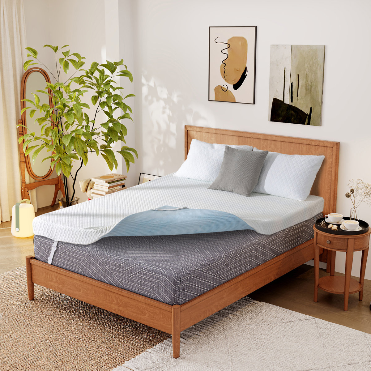 Alwyn Home Covered 3" Memory Foam Mattress Topper with Adjustable ...