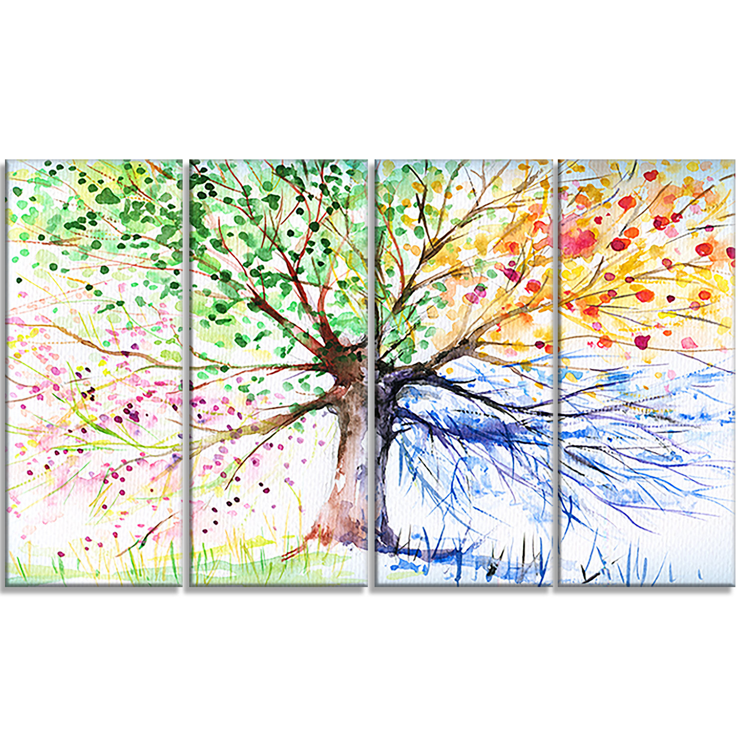 Design Art Four Seasons Tree Floral 4 Piece Painting Print on Wrapped ...