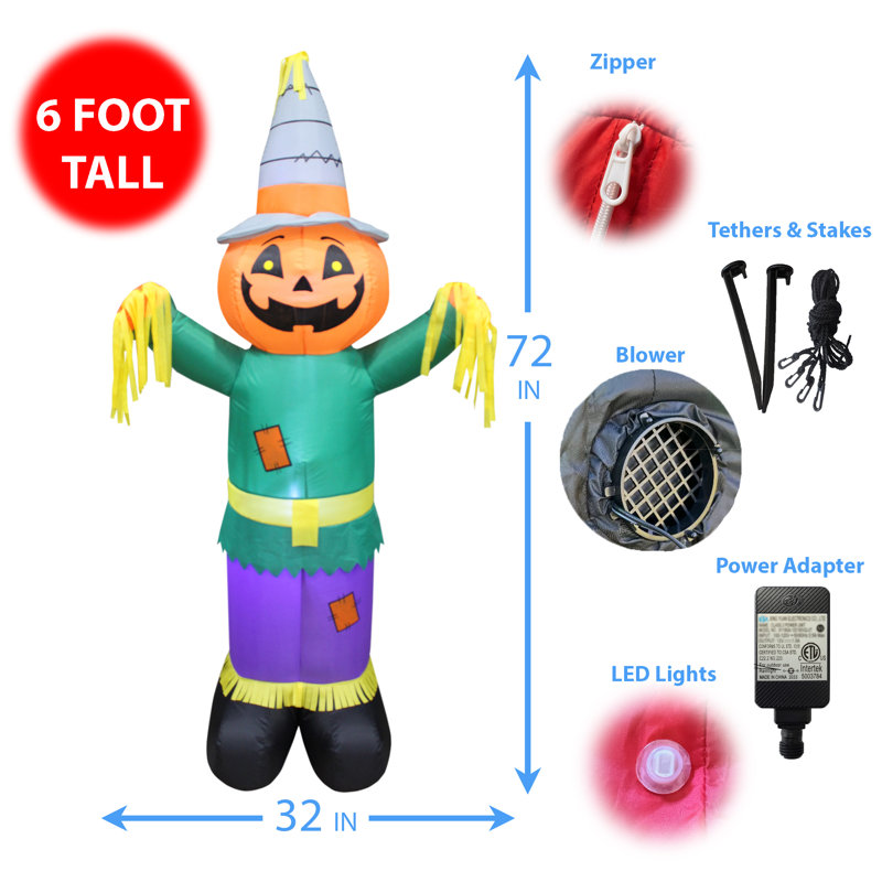 The Holiday Aisle® 6 Foot Tall Lighted Happy Halloween Scarecrow ...