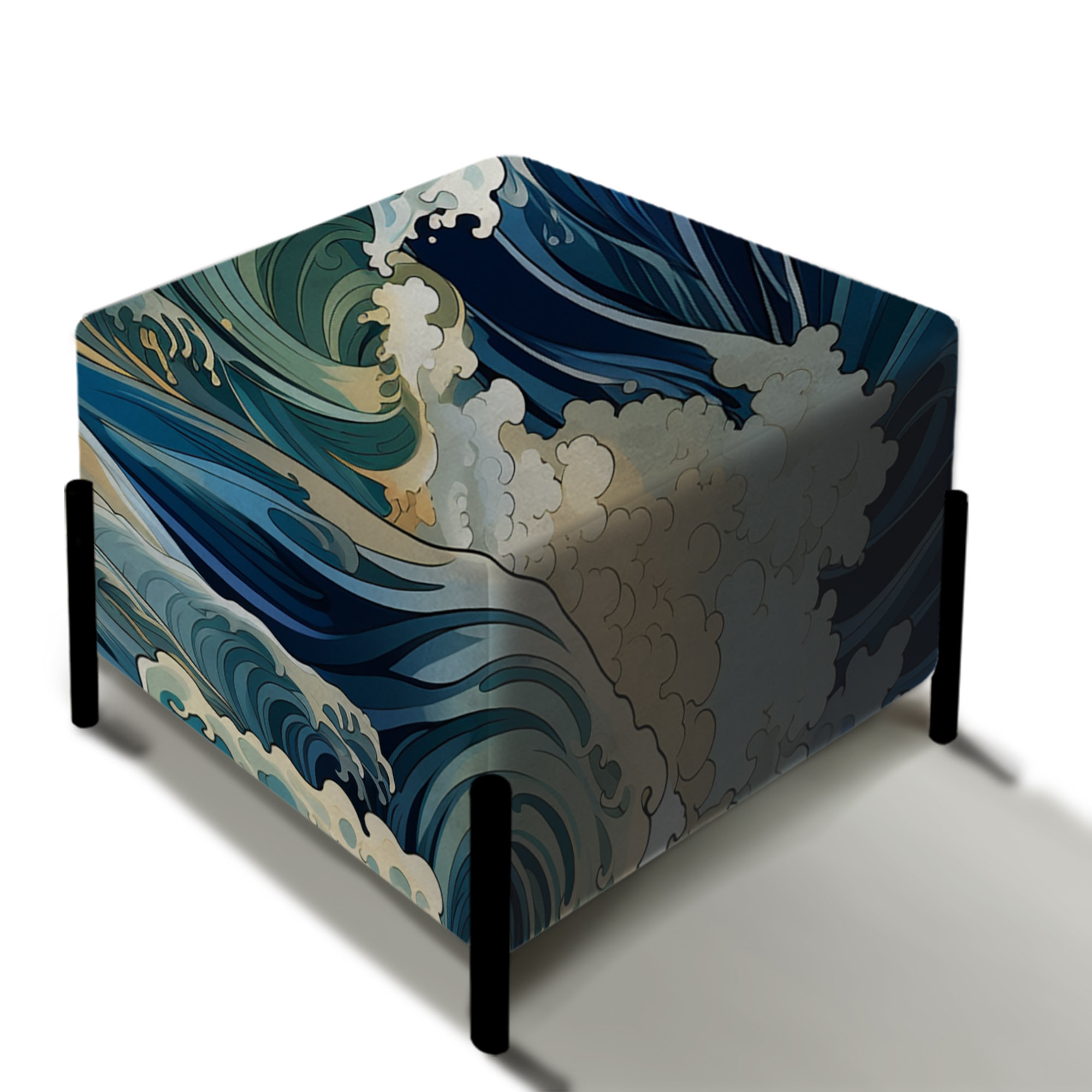Design Art Waves Japanese Hokusai Pattern - Coastal Square Ottoman ...