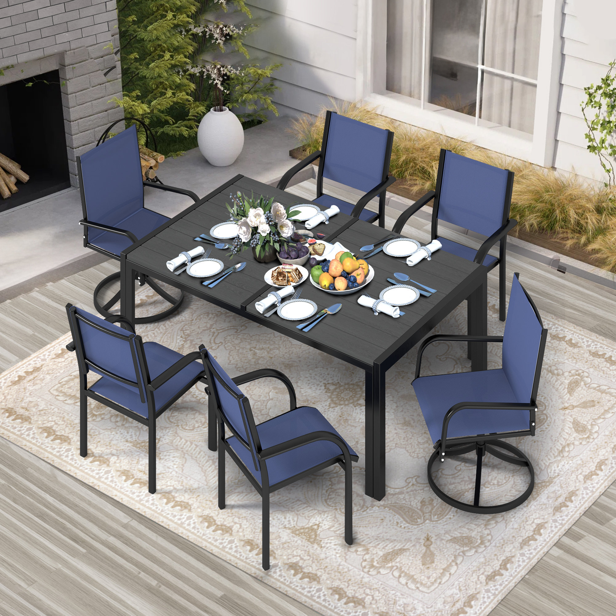 Red Barrel Studio® 6-People Outdoor Dining Set with Textilene Chairs ...