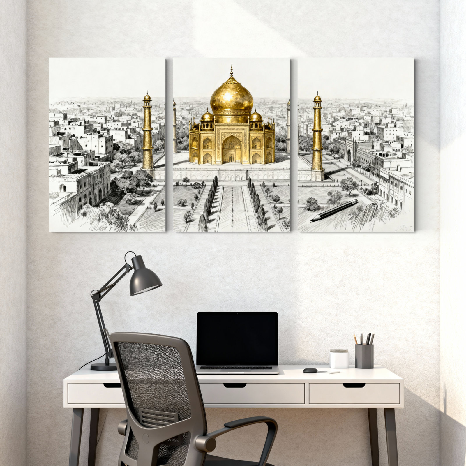 House of Hampton® landmark building Golden Taj Mahal Cityscape Set of 3 ...