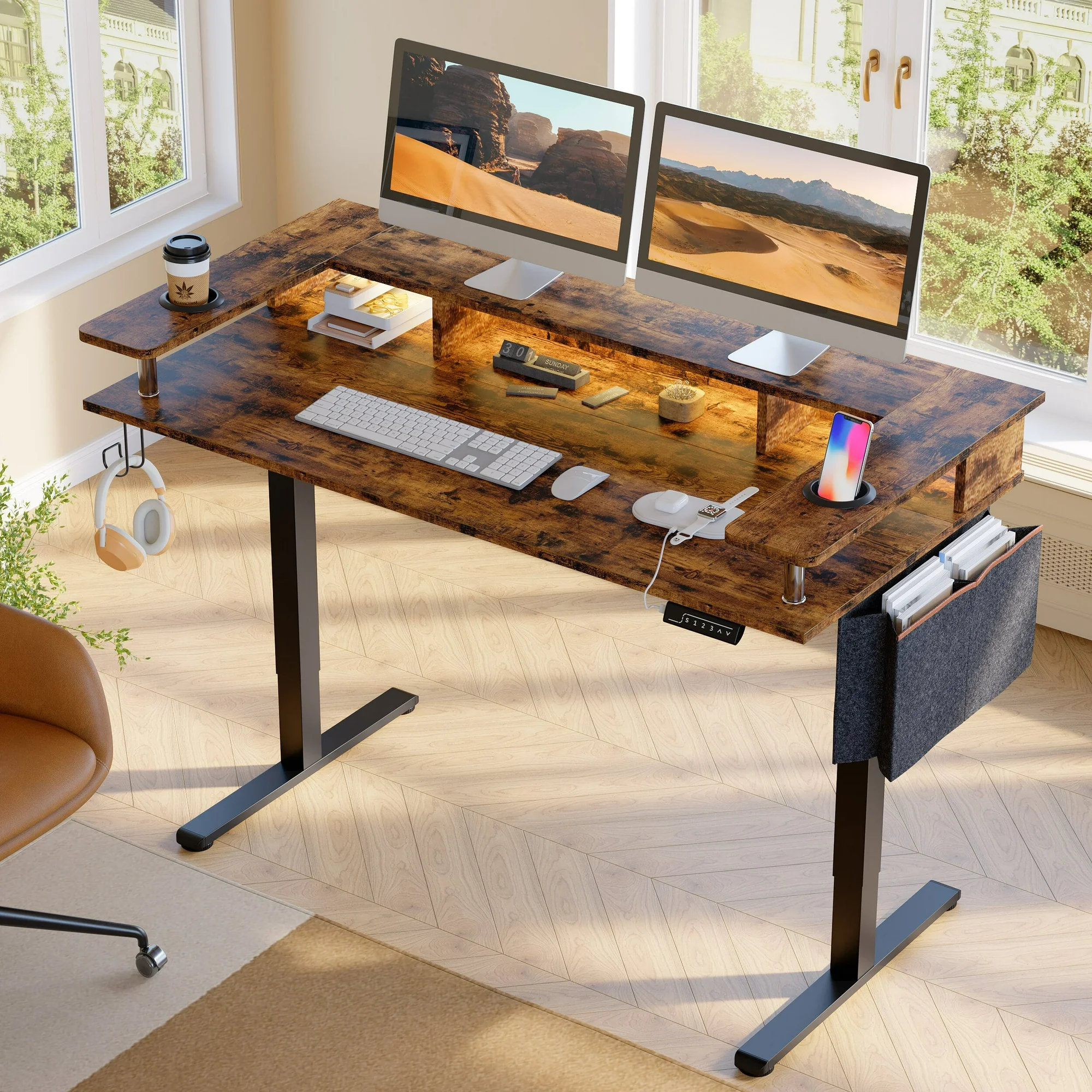 Steelside™ Labelle 58.1'' W Standing Desk Adjustable Height, LED Gaming ...