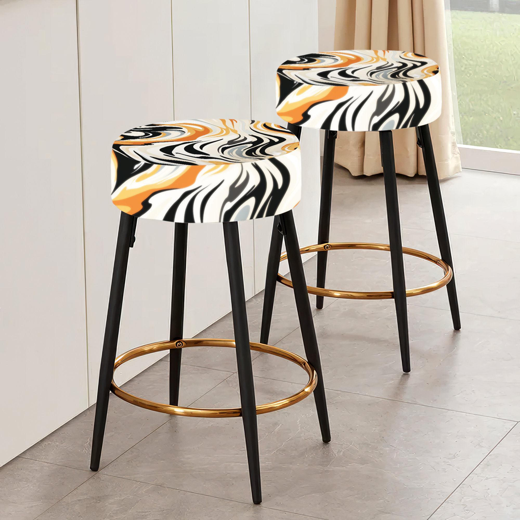 Design Art Beige And Brown Urban Abstract Safari - Geometric Bar Stools ...