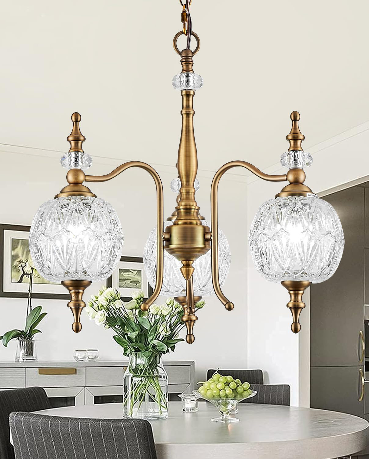 Rosdorf Park Vintage 3-Light Gold Pendant Light With Crystal Glass ...