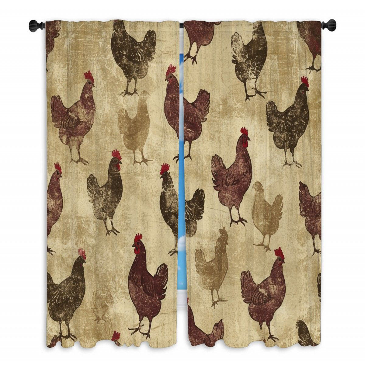 East Urban Home Chickens Window Curtains Country Farm Animals Drapes ...