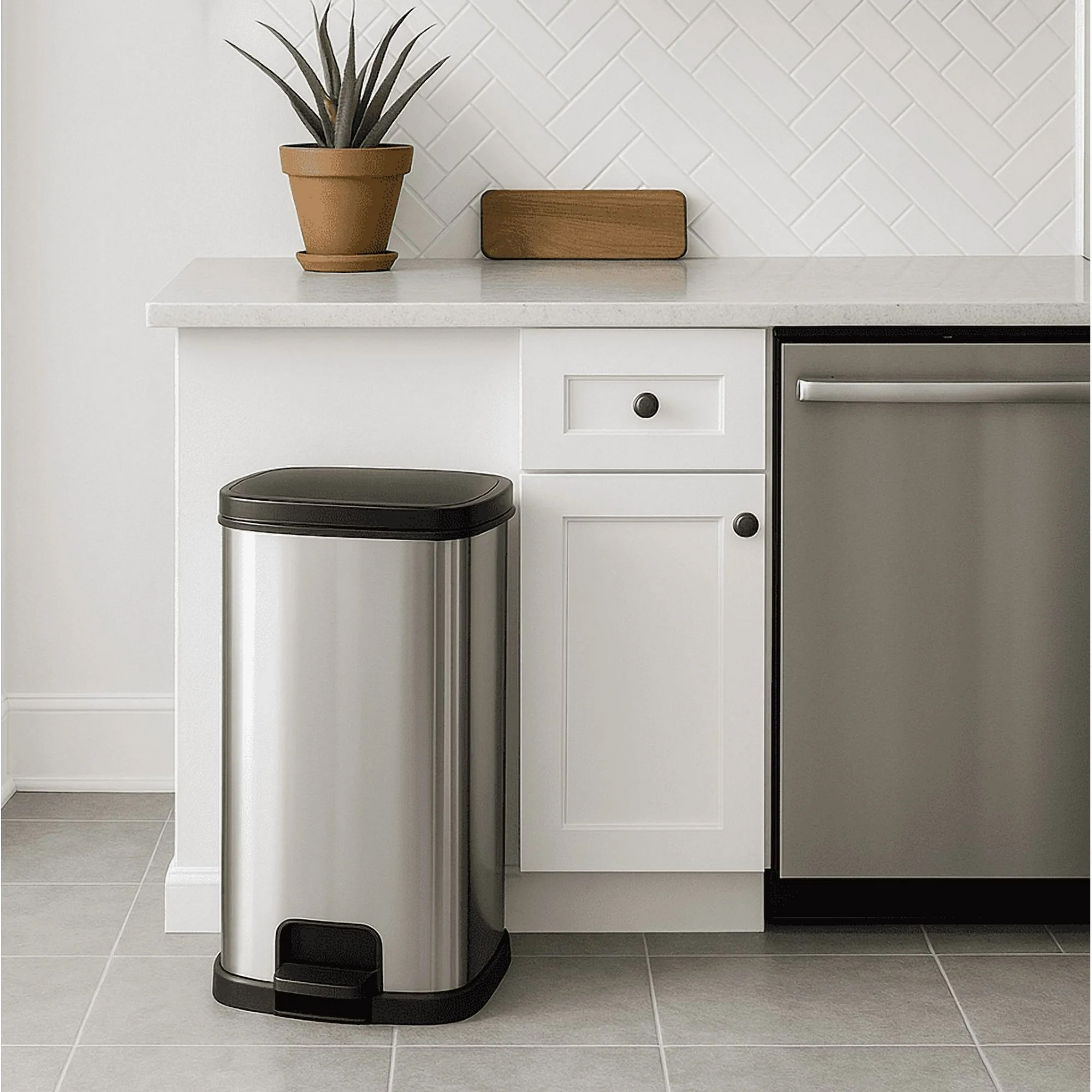 CHAOZHOUJIUJIANG 13.2-Gallon Silver Plastic Push-Top Kitchen Trash Can ...