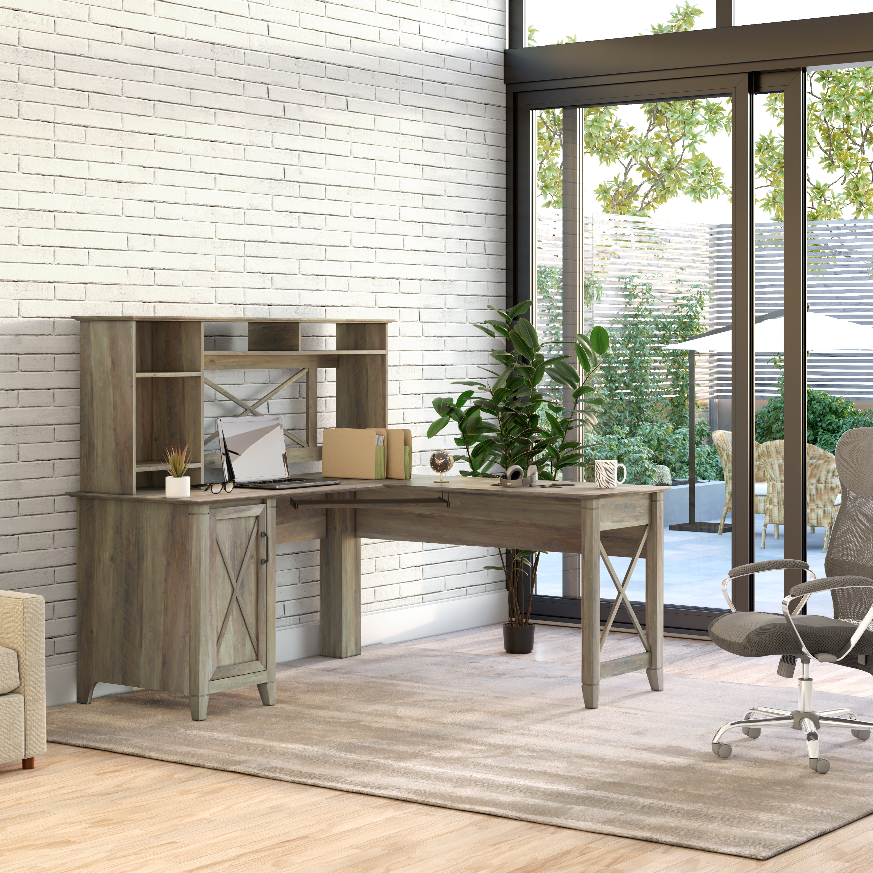 GUADALUPE L-shaped Executive Workstation With Hutch – Rustic Farmhouse ...