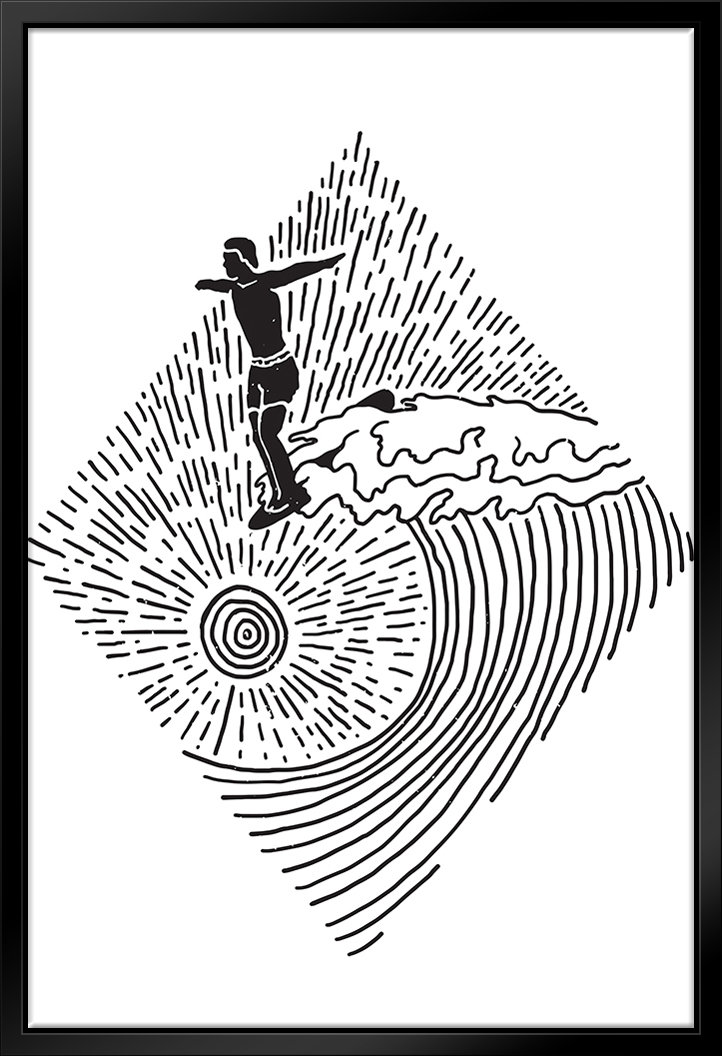 ATX Art Group LLC Surfer Line Drawing-Giclee On Canvas With Float Frame ...