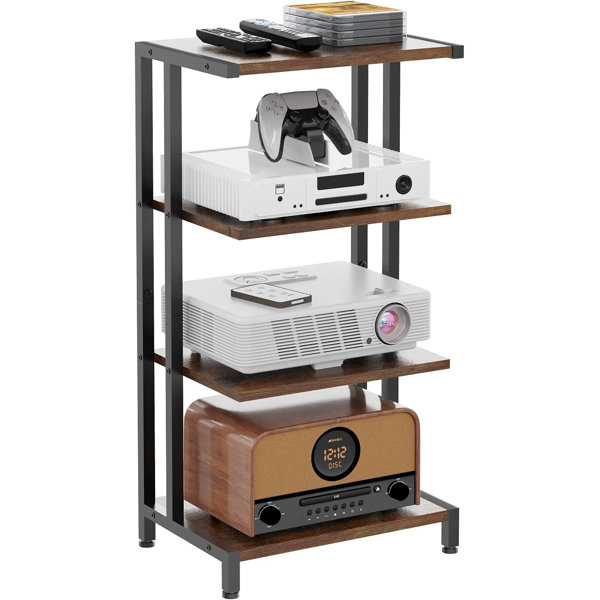 17 Stories 4-Tier AV Media Stand Corner Shelf Wooden Corner Shelves ...